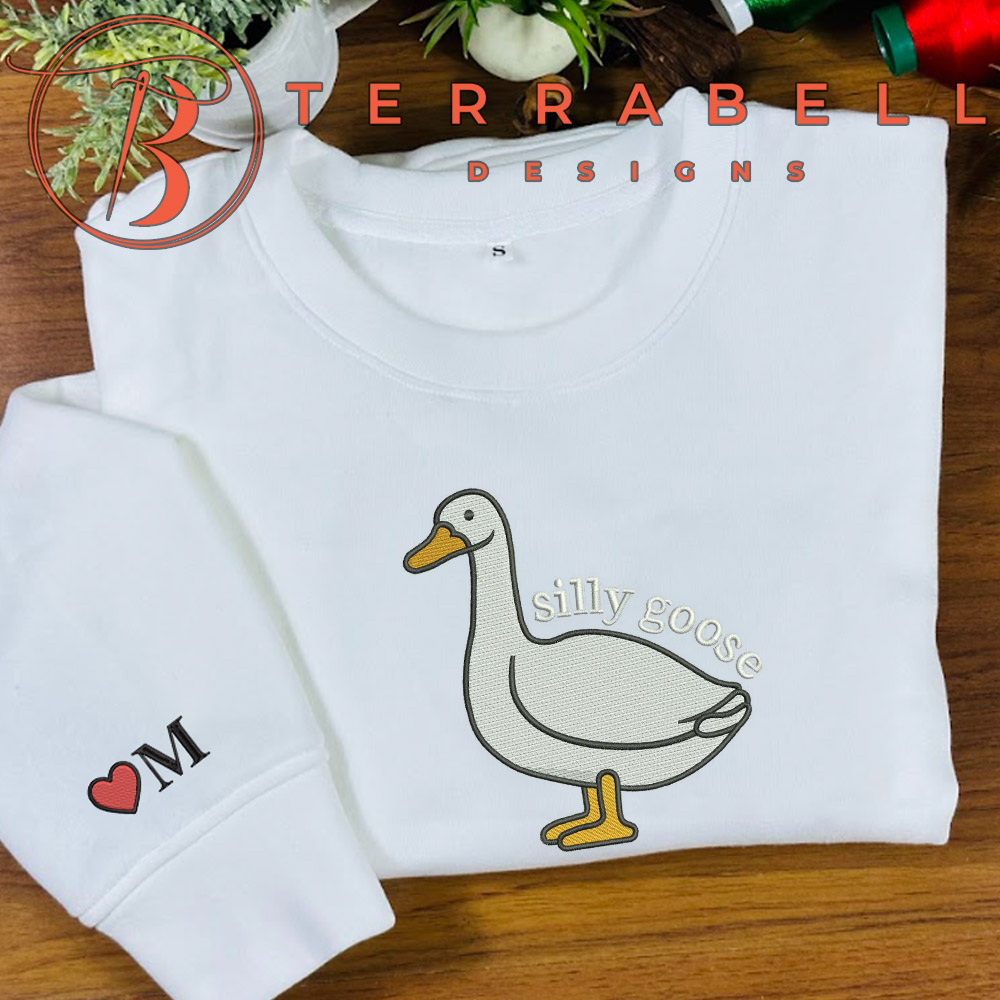 Duck Silly Goose Embroidered Sweatshirt Custom Name Sleeve - TerraBell ...