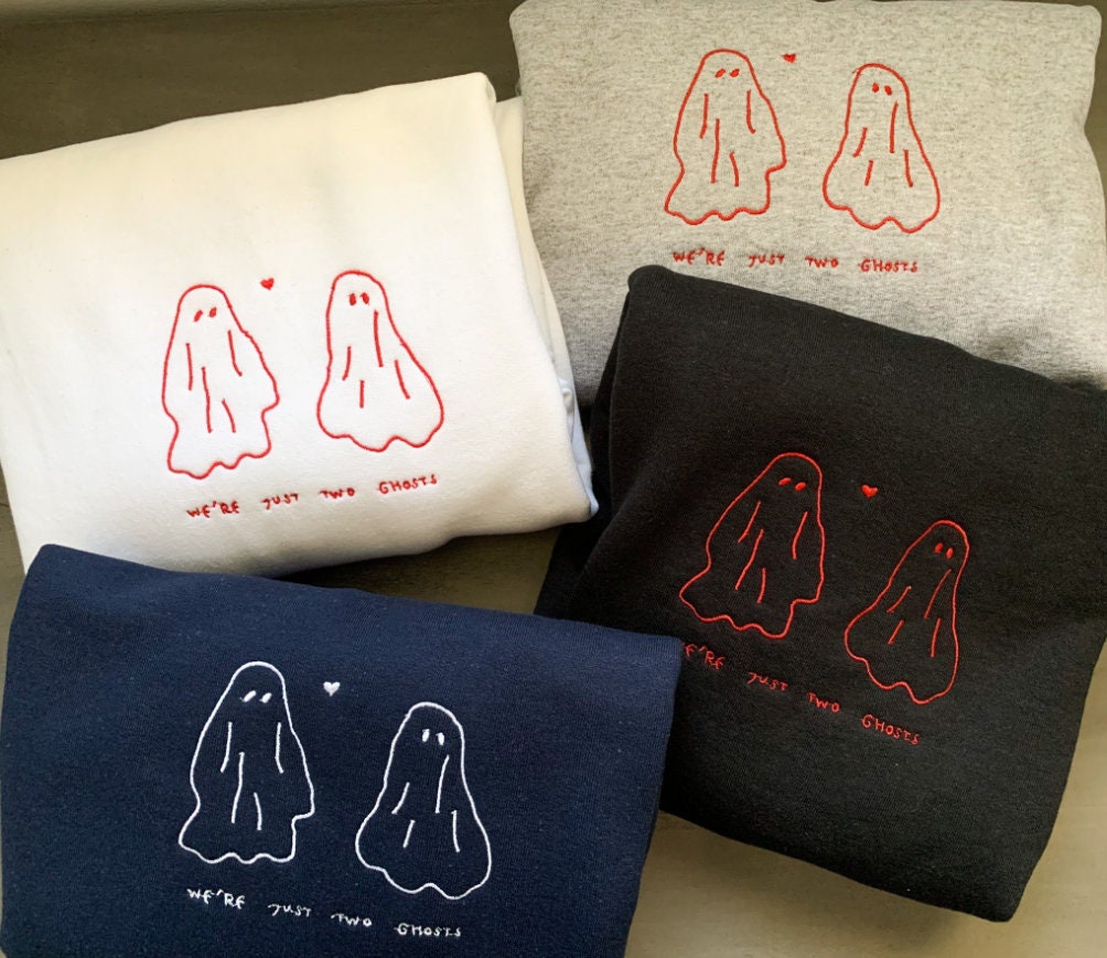 Halloween We're Just Two Ghosts Embroidered Sweatshirt - TerraBell Designs